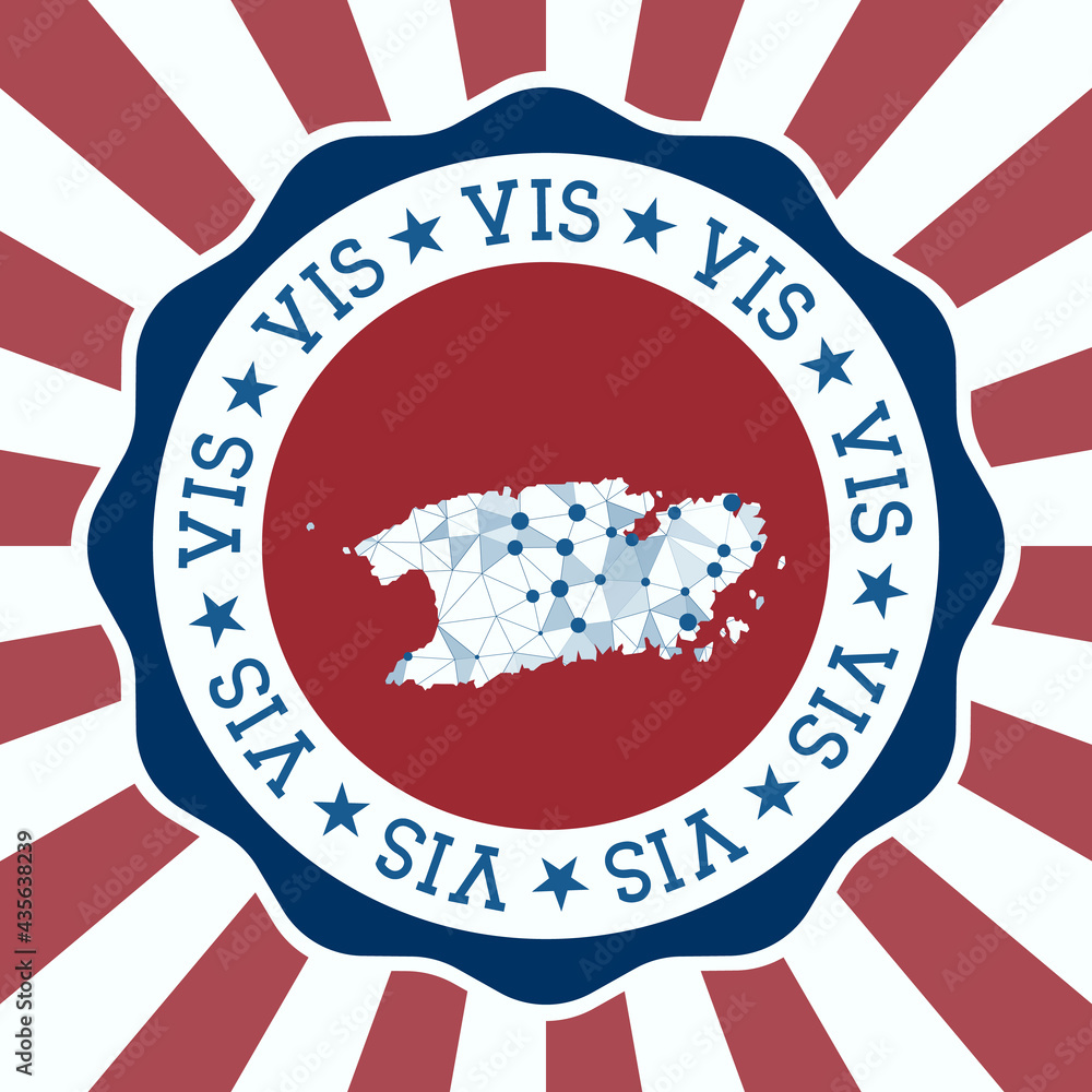 Vis Badge. Round logo of island with triangular mesh map and radial ...