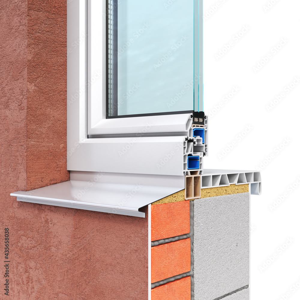Slice of window in the wall. See structure and layers. 3d illustration ...