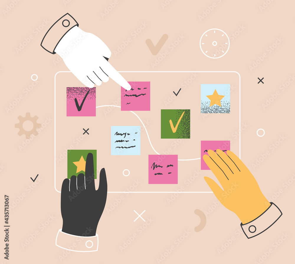 Project management concept. Hands managing daily work tasks on a kanban ...