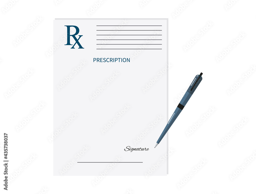 Signing a prescription pad medical form. Realistic paper document ...