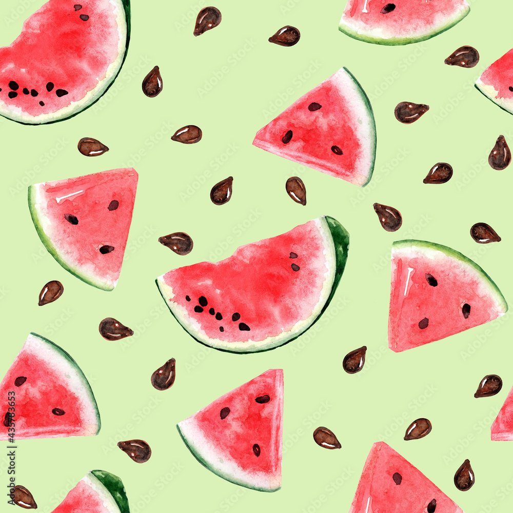 Watermelon. Seamless pattern of parts and halves. 800 dpi high ...