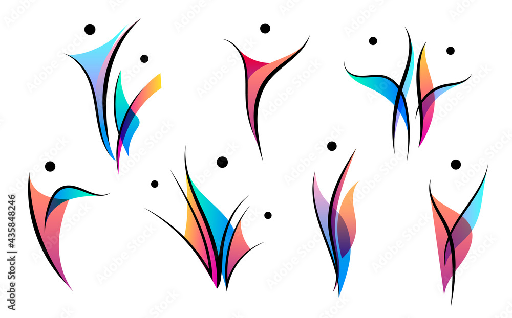 Vetor Vector set human body logos, people shapes, linear colorful ...