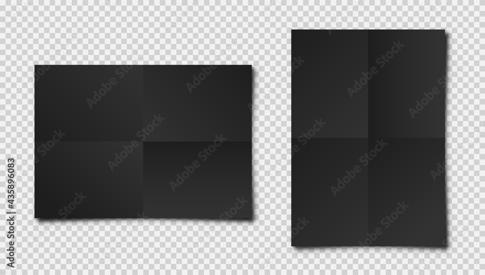 Realistic blank folded paper sheets in A4 size with shadow on checkered ...