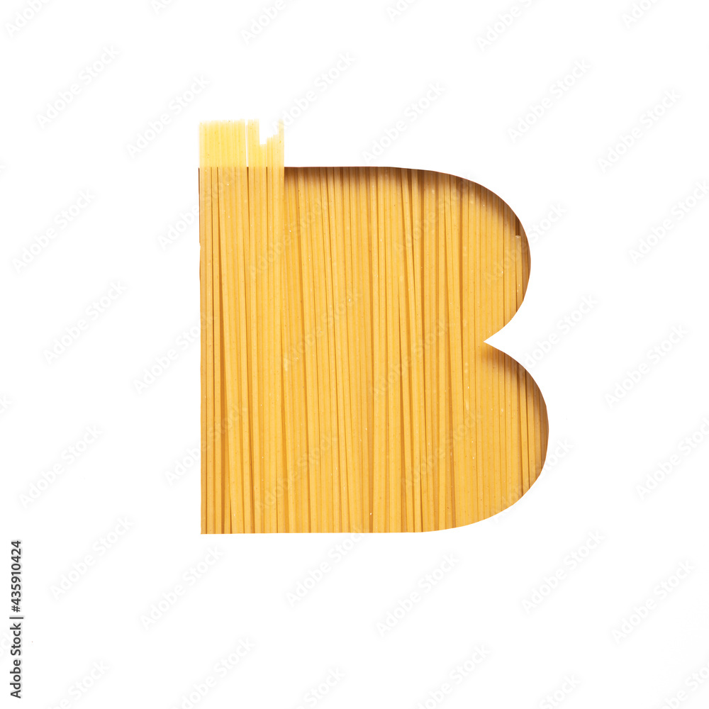 Spaghetti italian food. Letter B of English alphabet made of pasta ...