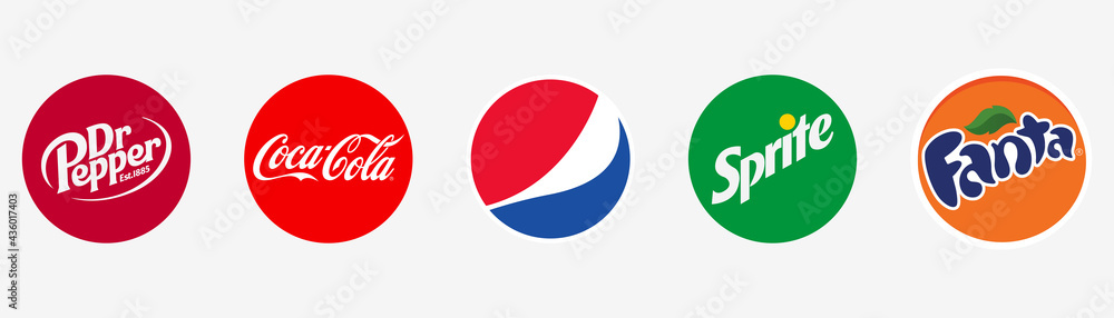 Dr pepper, Coca Cola, Fanta, Sprite and Pepsi icons. Editorial vector ...