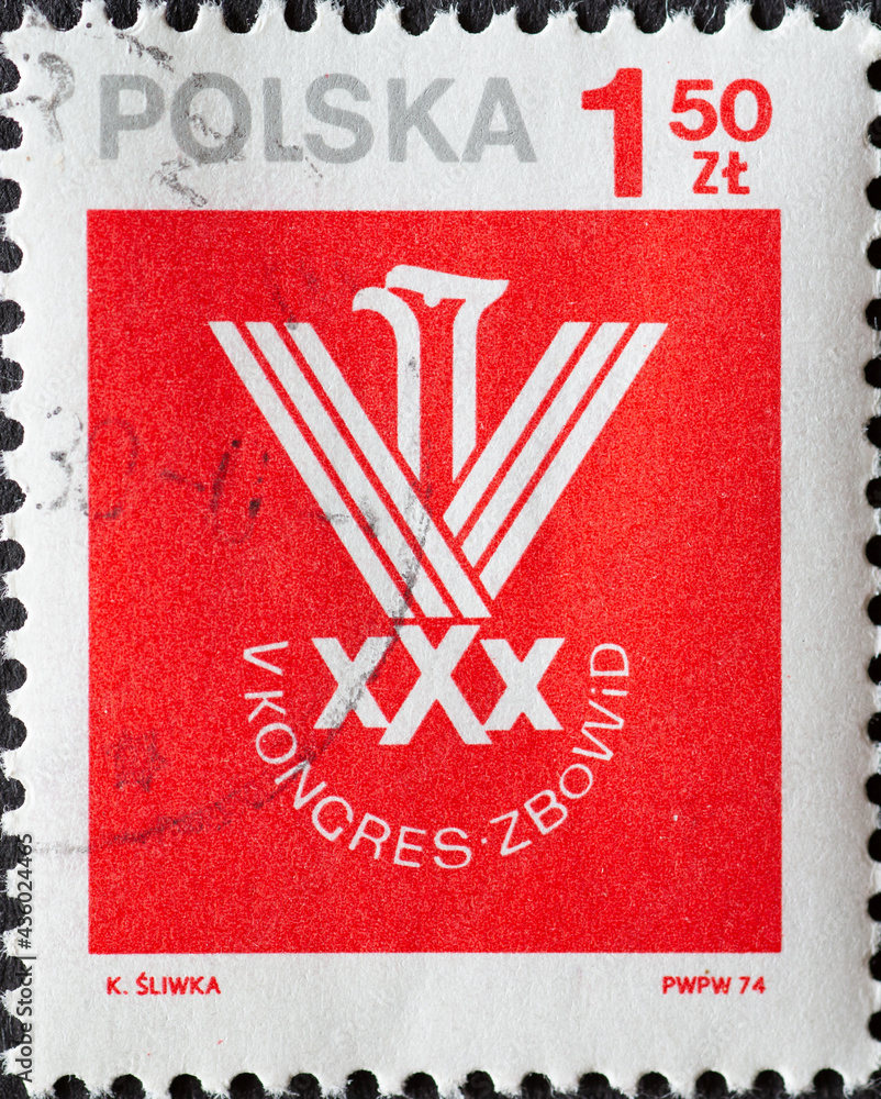 POLAND-CIRCA 1974 : A post stamp printed in Poland showing the emblem ...