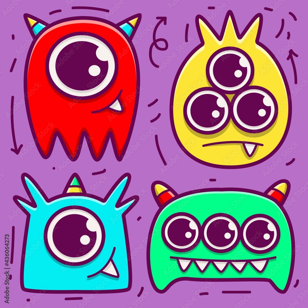 cute monster cartoon doodle design for coloring, backgrounds, stickers ...