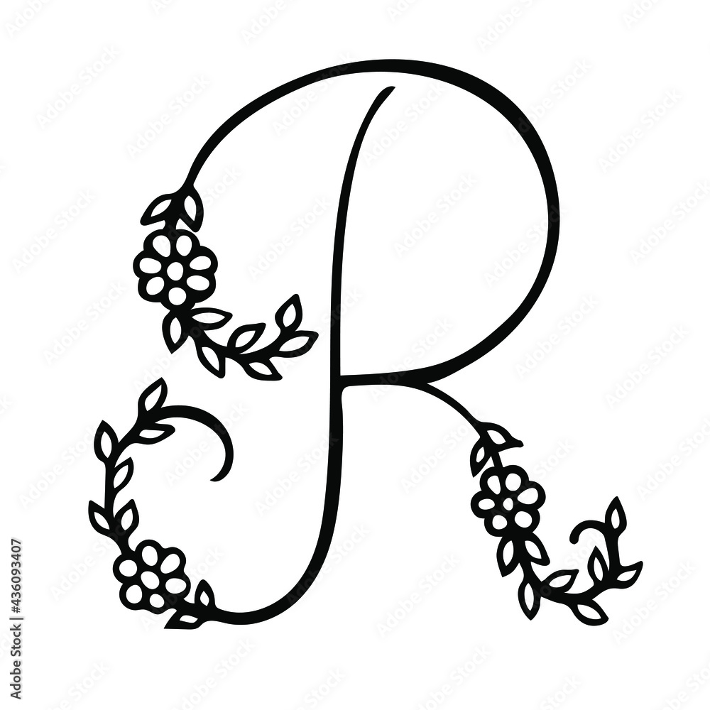 Elegant capital letter R, lettering and calligraphy cursive. Vector ...