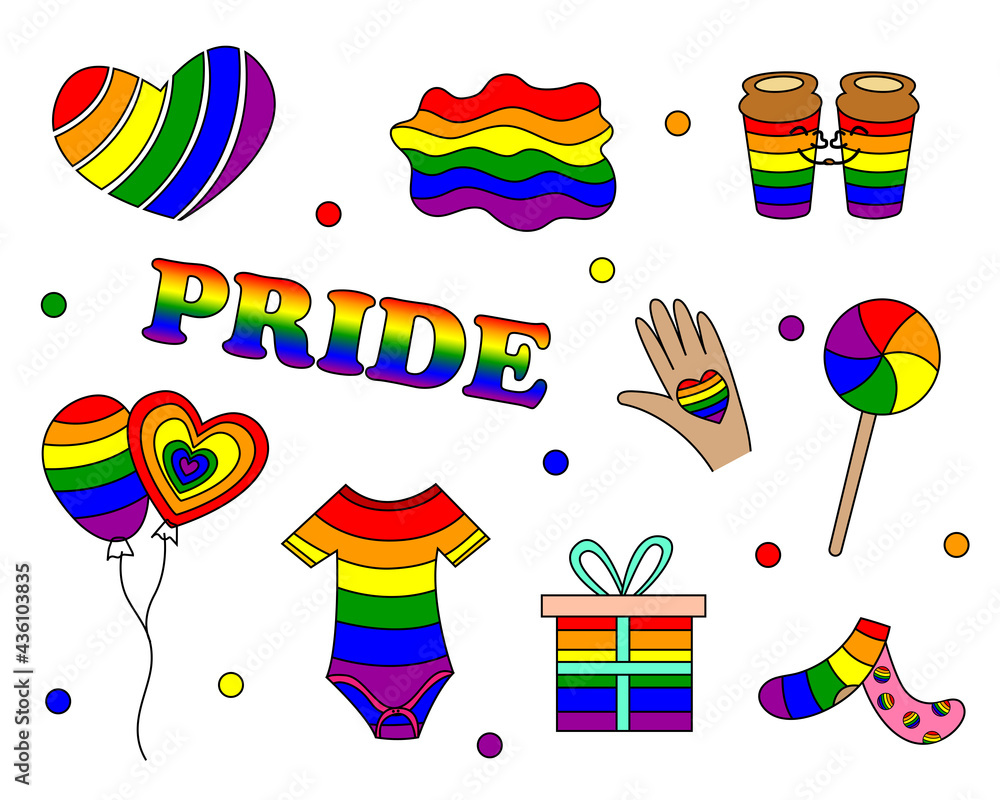 Vector collection of LGBTQ community symbols with gender signs, rainbow ...