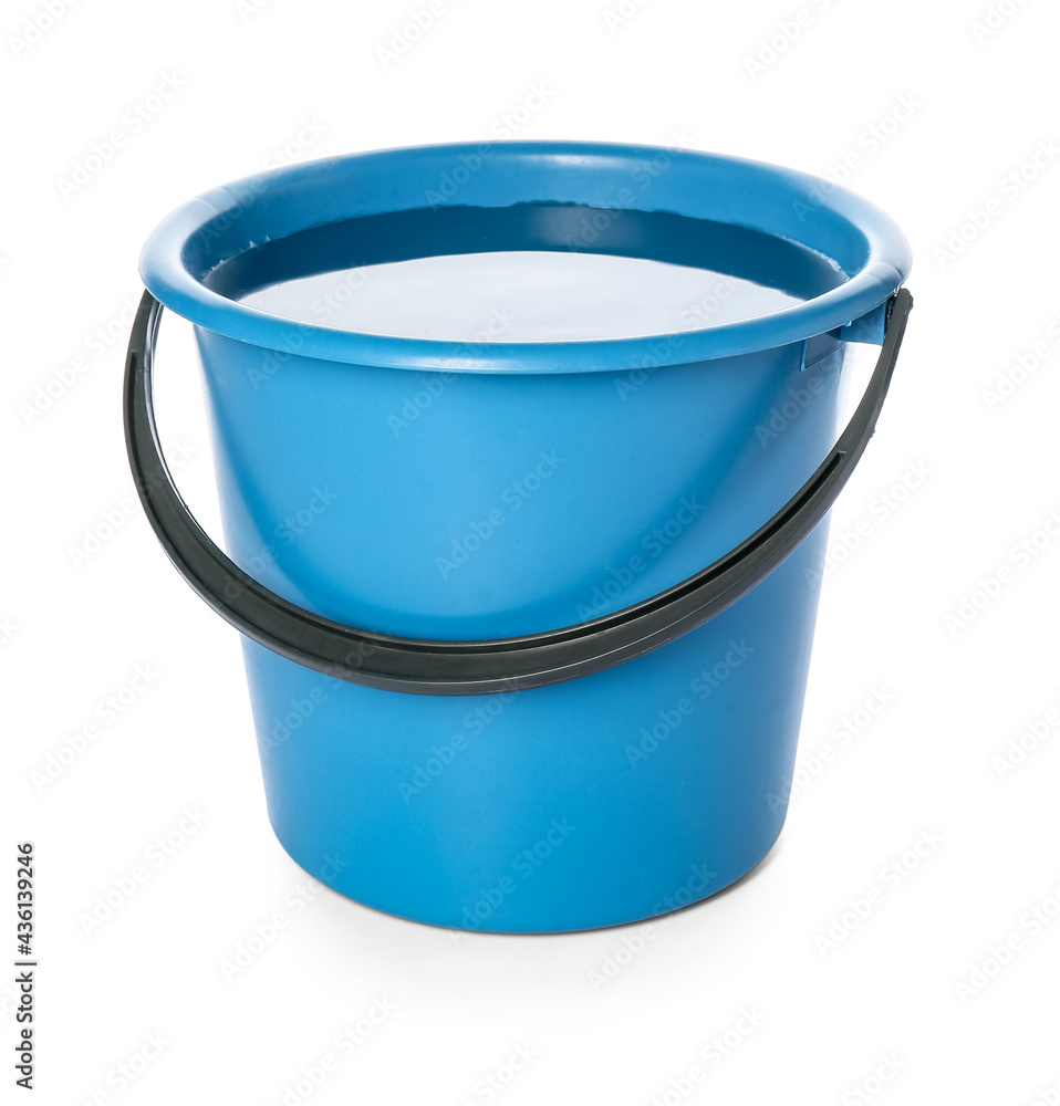 Plastic bucket with water on white background Stock Photo | Adobe Stock