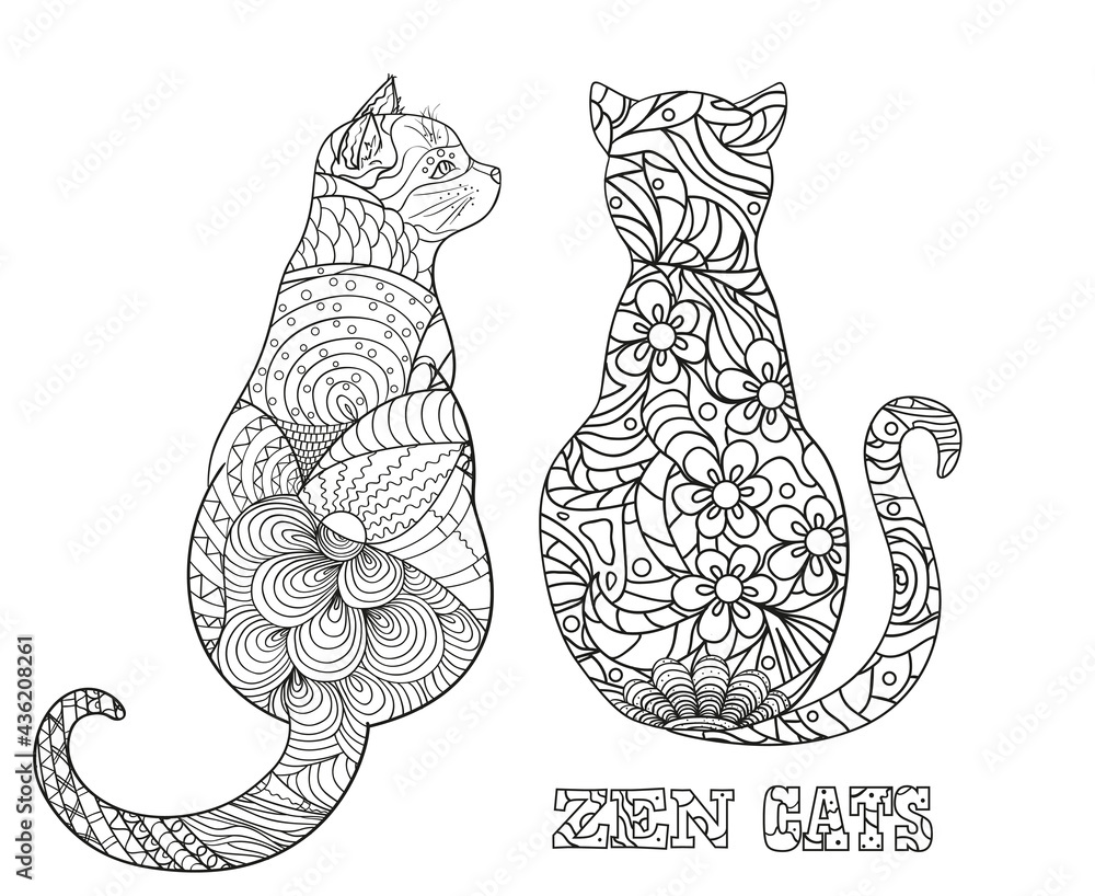 Illustration Stock Cats. Zentangle. Hand drawn cat with abstract ...