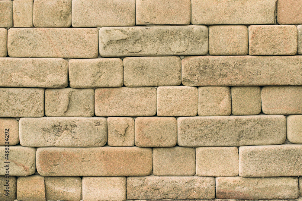 Shaggy, soft texture of geometric sandstone bricks wall background ...