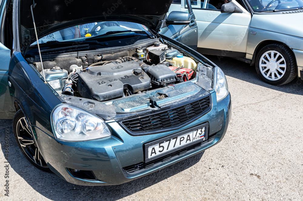 Tuned car engine of Lada vehicle Stock Photo | Adobe Stock