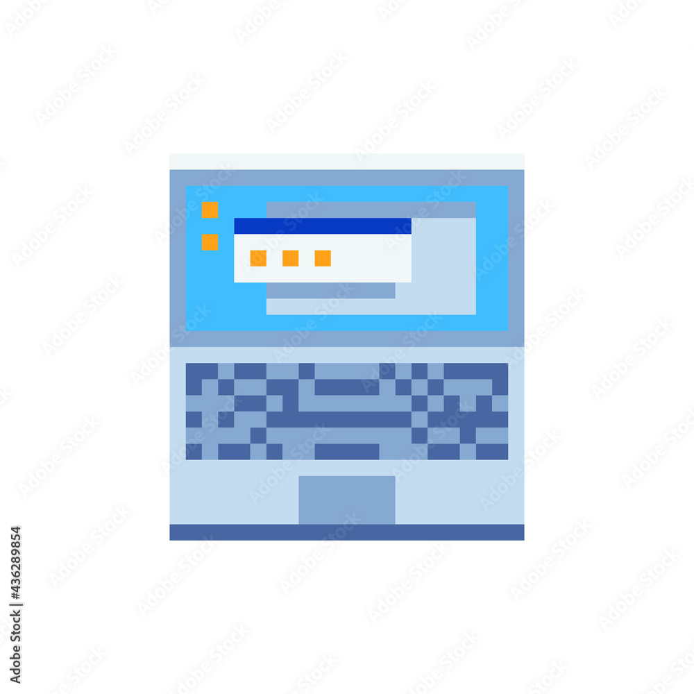 Laptop screen pixel art icon. Design for logo, stickers, web, mobile ...