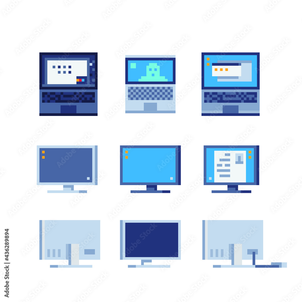 Стоковий вектор Monitor, computer, display, ps flat style icons set ...
