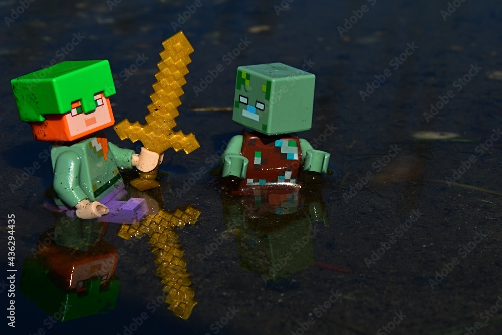 LEGO Minecraft figure of Alex with golden sword and tortoise shell ...