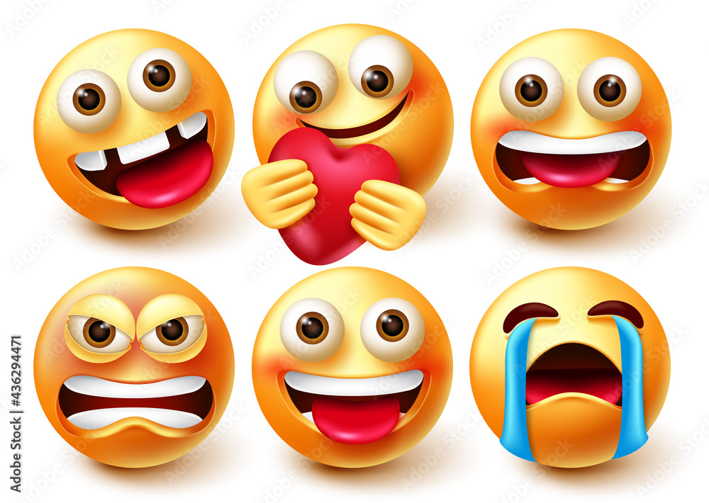 Smileys emoji vector set. Smiley 3d emoticon characters isolated in ...
