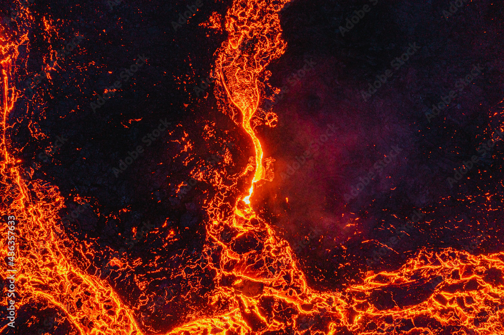 Drone picture of lava flow at Geldingadalur Fagradallsfjall Volcanic ...