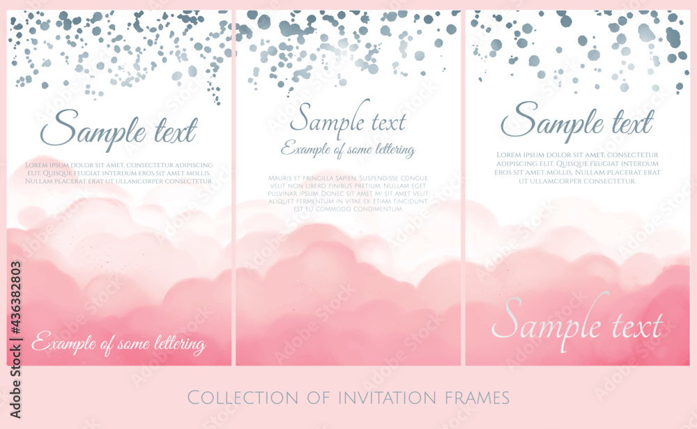 collection of invitation frames with rose watercolour texture on bottom ...
