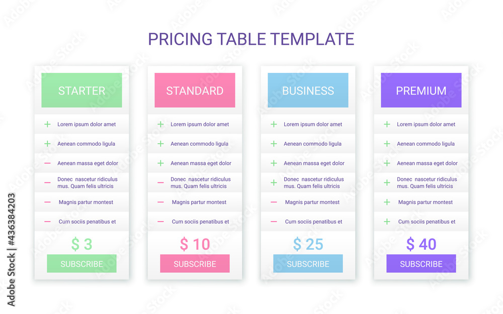 Price chart template. Comparison table layout. Vector. Pricing data ...
