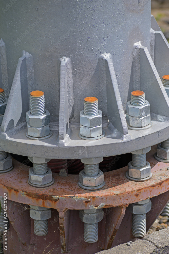 Bolted connection of the metal mast to the foundation Stock Photo ...