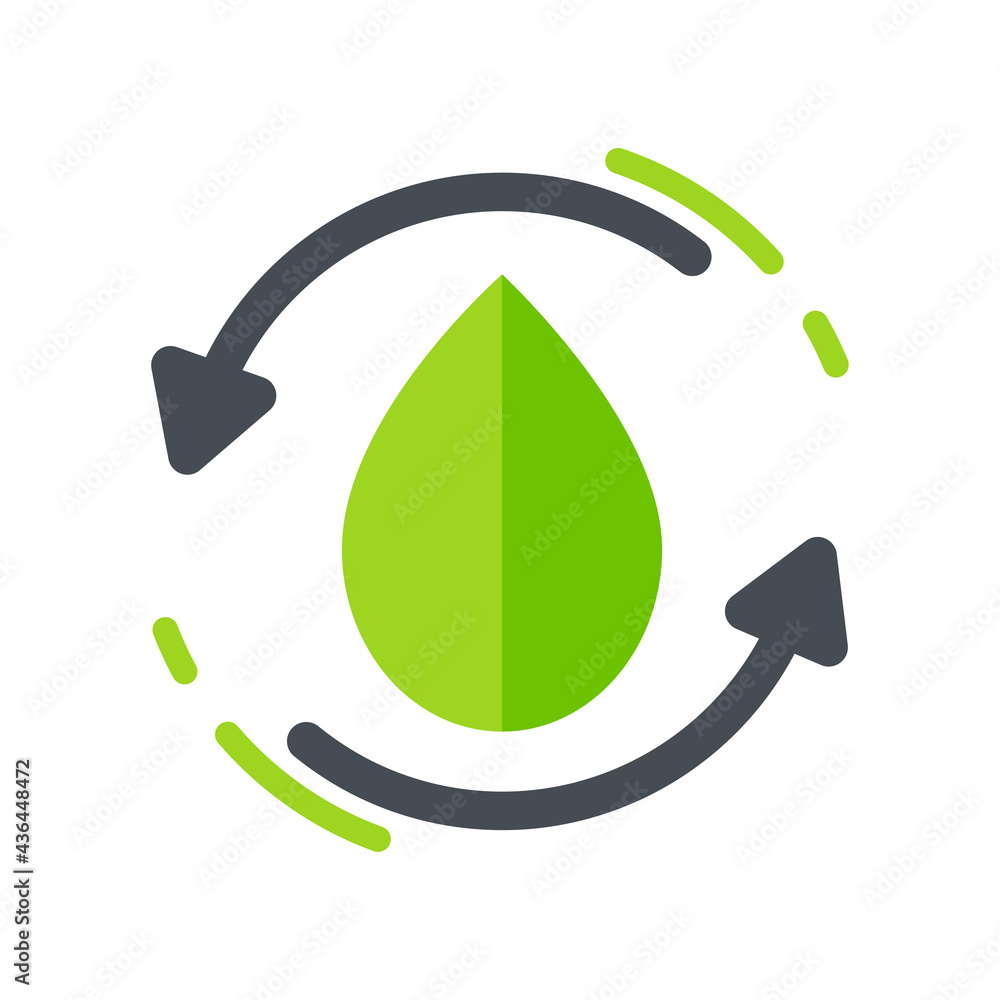 Water drop icon. Green water droplet with looped arrow. Waste water ...