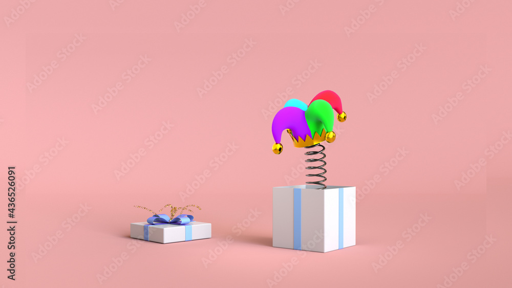 Gift box funny jester hat spring pastel mode for party celebrate theme ...