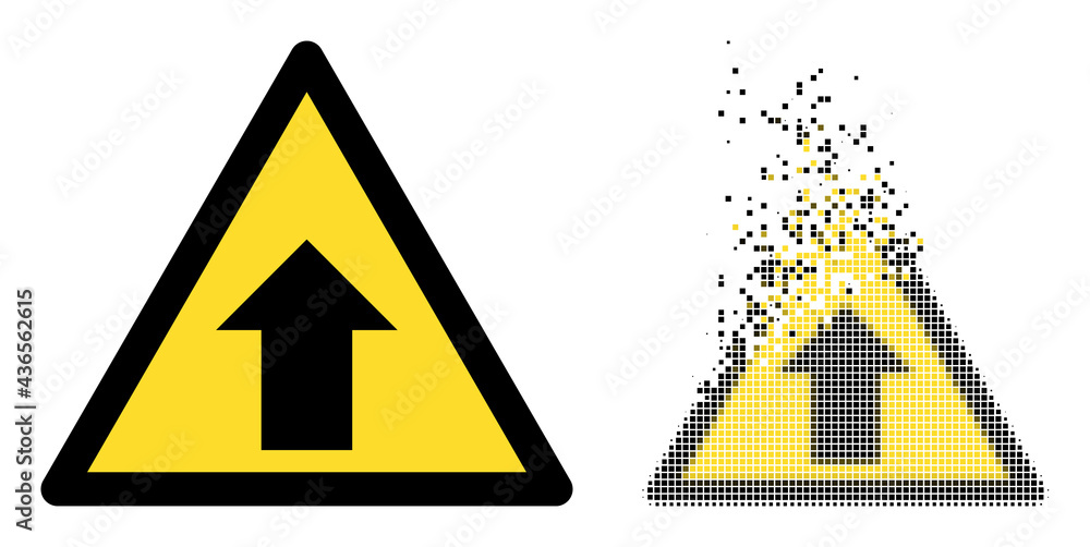 Vetor Dissolved dot up direction warning vector icon with destruction ...