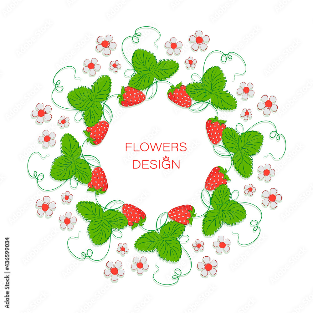 Strawberry berry. Vector frame. Round floral border. Design for label ...