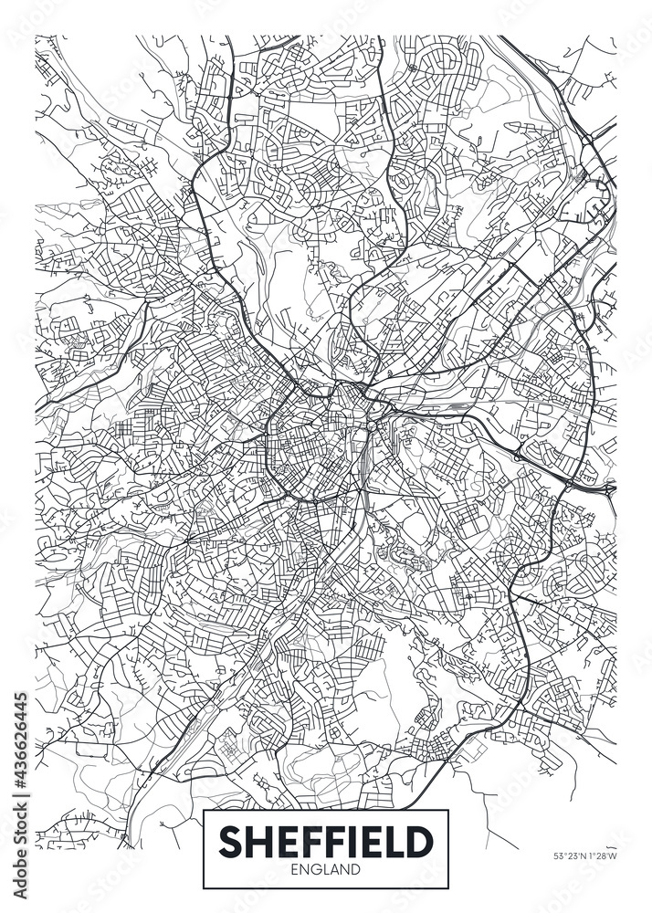 City map Sheffield, travel vector poster design Stock Vector | Adobe Stock