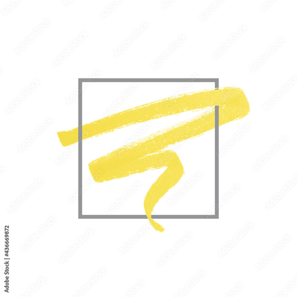 Pastel yellow colors brush strokes and grey contour square frame ...