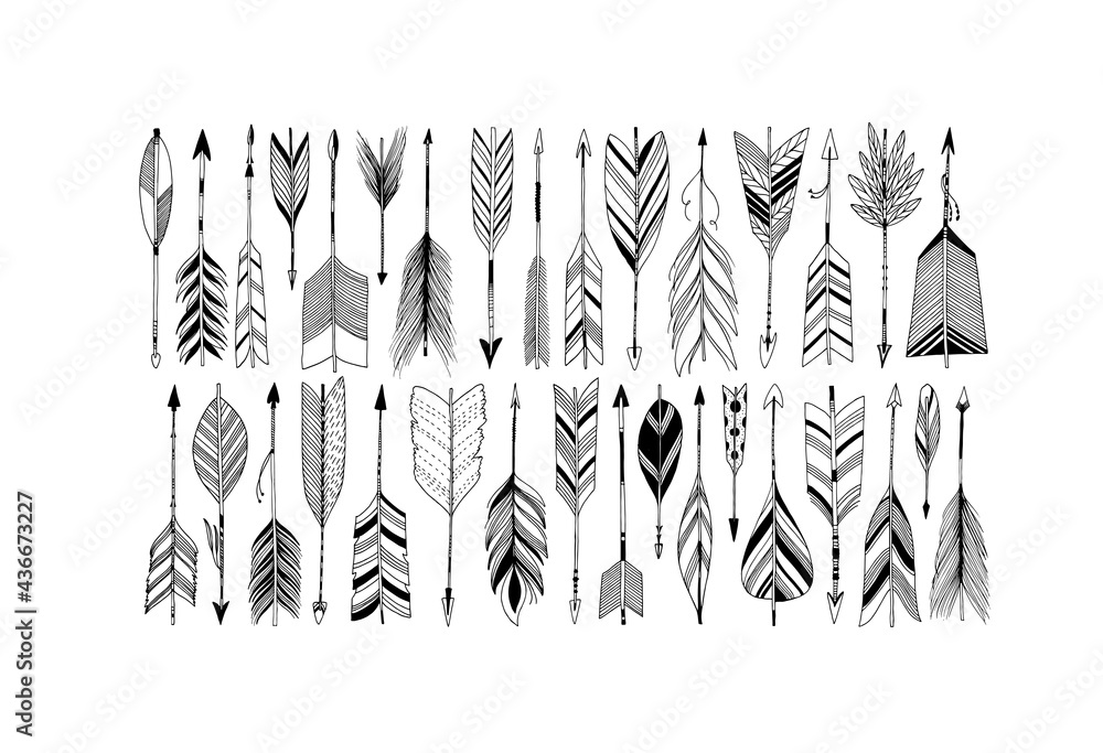 Arrow set in Native American Indian style. Vector tribal illustration ...