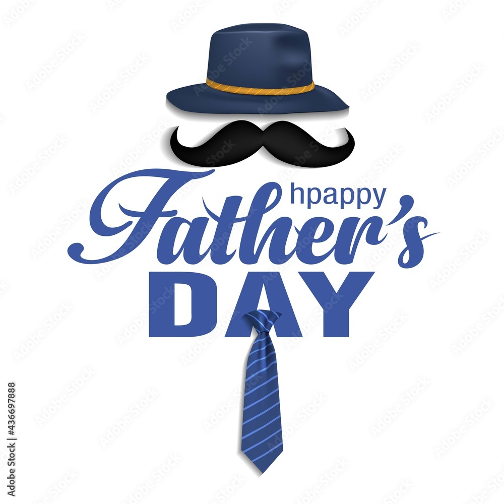 happy fathers day greetings card. hand lettering with hat, tie. vector ...