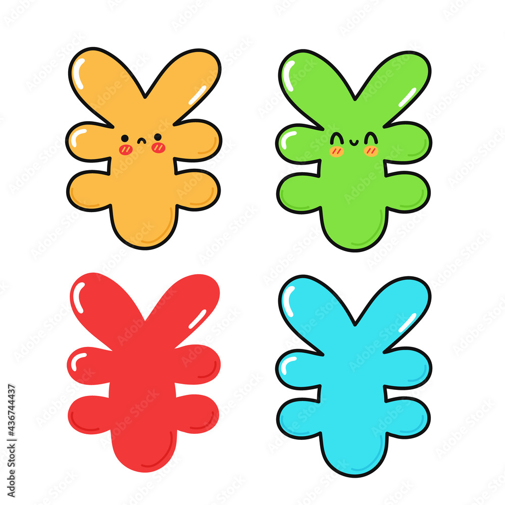 Funny cute happy japanese yen characters bundle set. Vector kawaii line ...