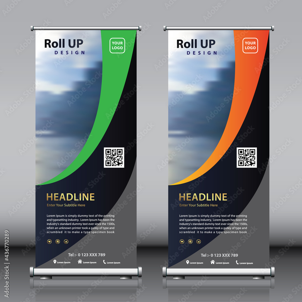 เวกเตอร์ Stock Roll up banner standee template design with editable ...