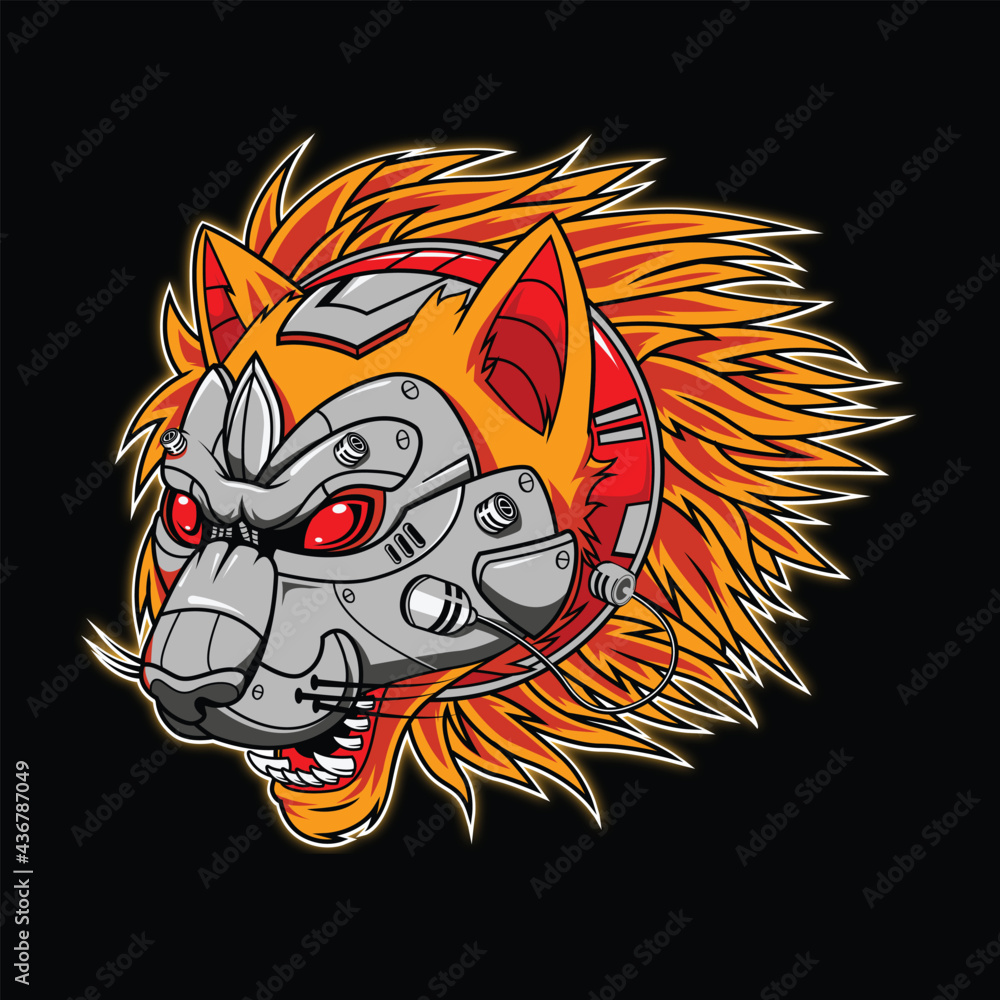 Mecha Cyberpunk Tiger Roar Vector Illustration. Stock Vector | Adobe Stock