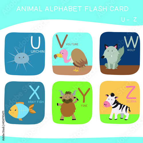 English alphabet with cute animals vector illustrations set. Cute ...