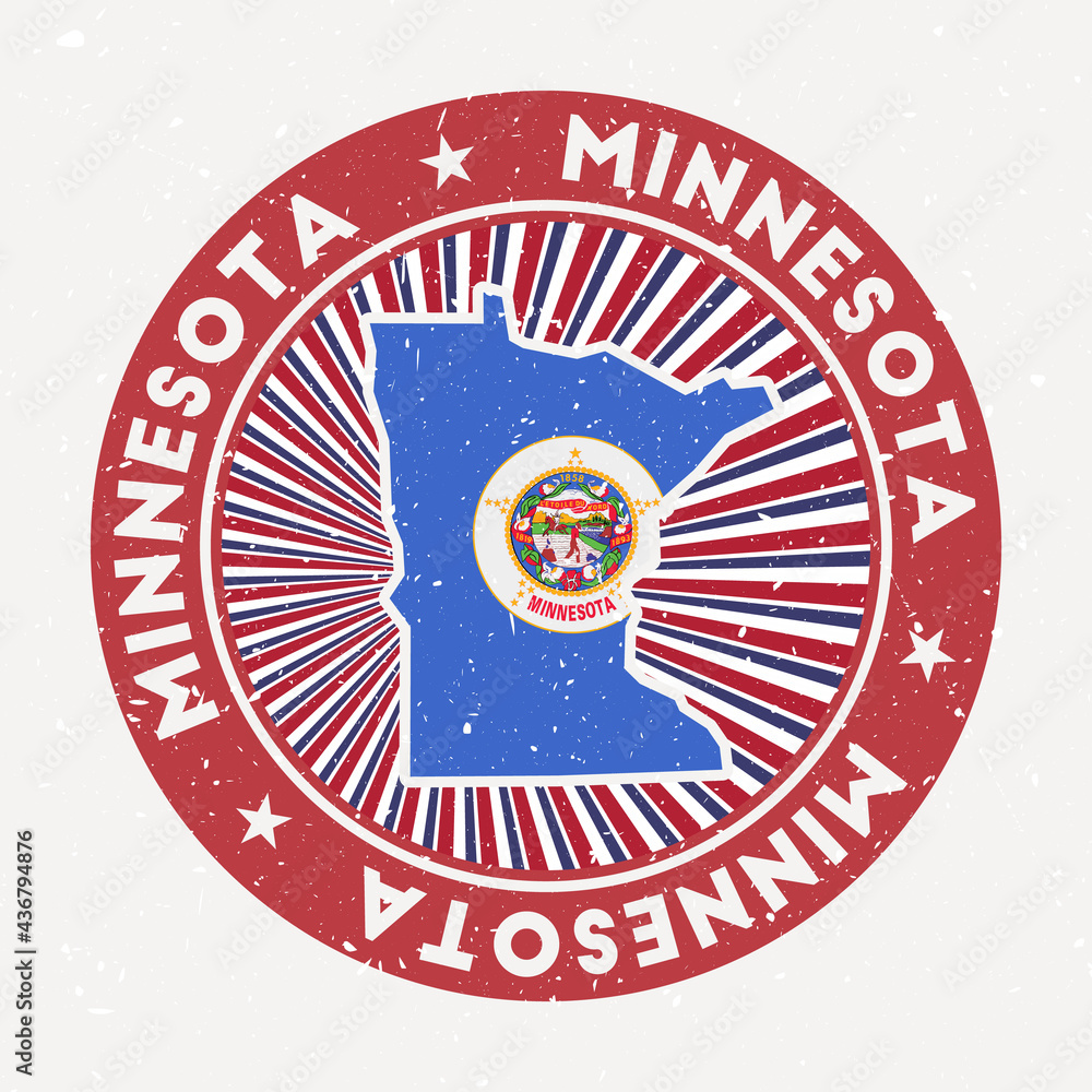 Minnesota round stamp. Logo of US state with state flag. Vintage badge ...