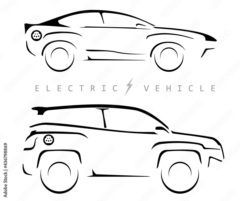 Electric Vehicle Modern Transportation, Line Art Illustration Set Stock ...