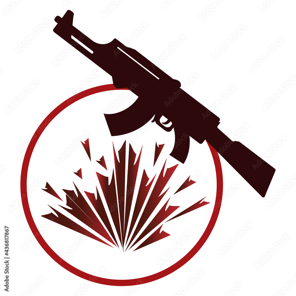 Firearms violence icon. War and terror. Military terrorist attack ...