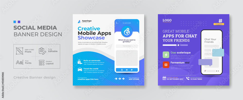 Creative Mobile apps promotion showcase social media post and web ...