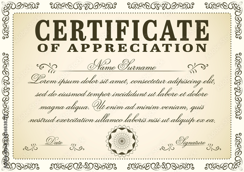 A4 size vintage style certificate vector design with hand drawn ...