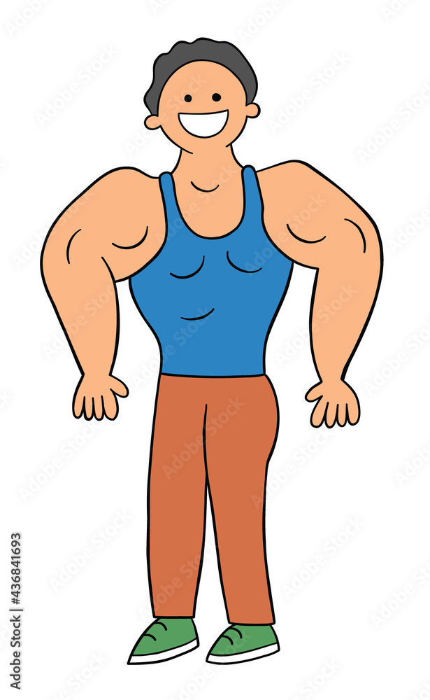 Cartoon man muscular and showing off his muscles, vector illustration ...