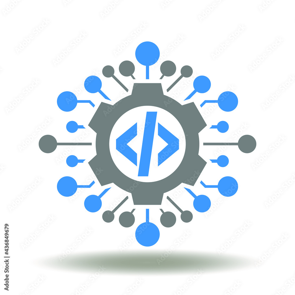 Gear with code and circuit line vector illustration. Programming and coding symbol. Software ...