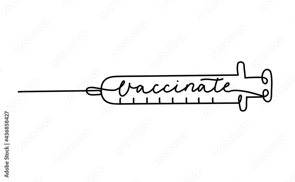 Vaccinate motivational lettering sign in one line art style. Flat style ...