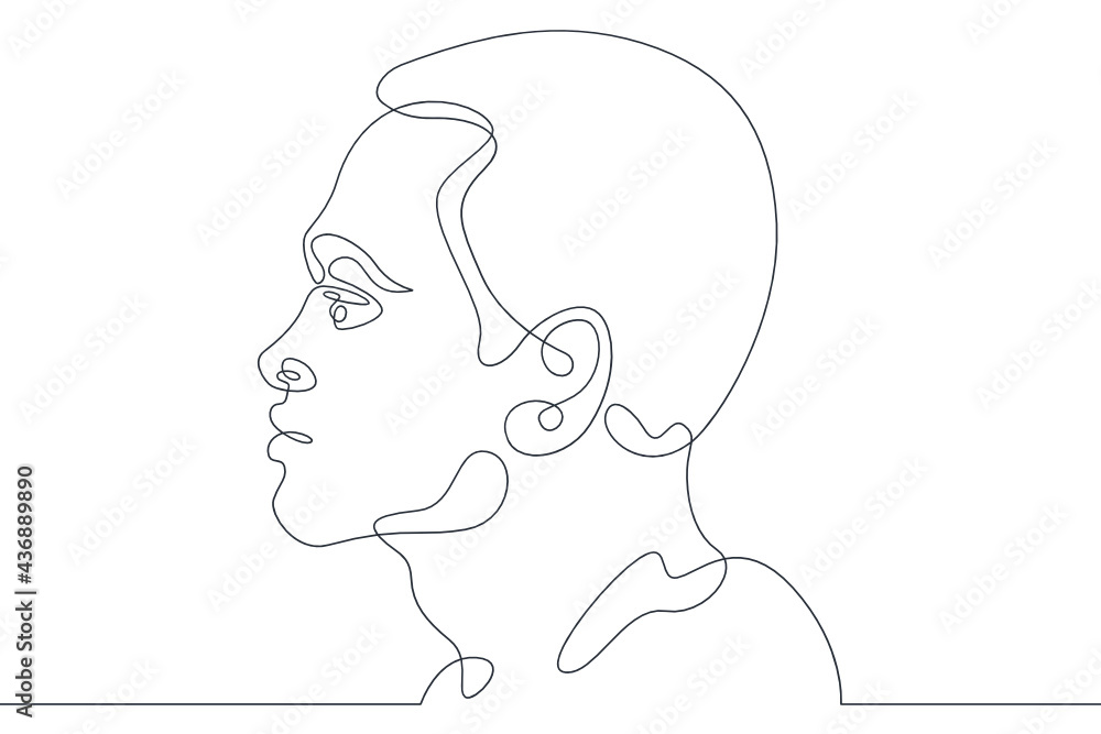 One continuous line.Young man face profile portrait.One continuous ...