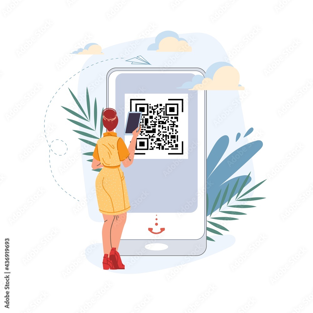 Vector cartoon flat character using mobile smartphone tablet with empty ...