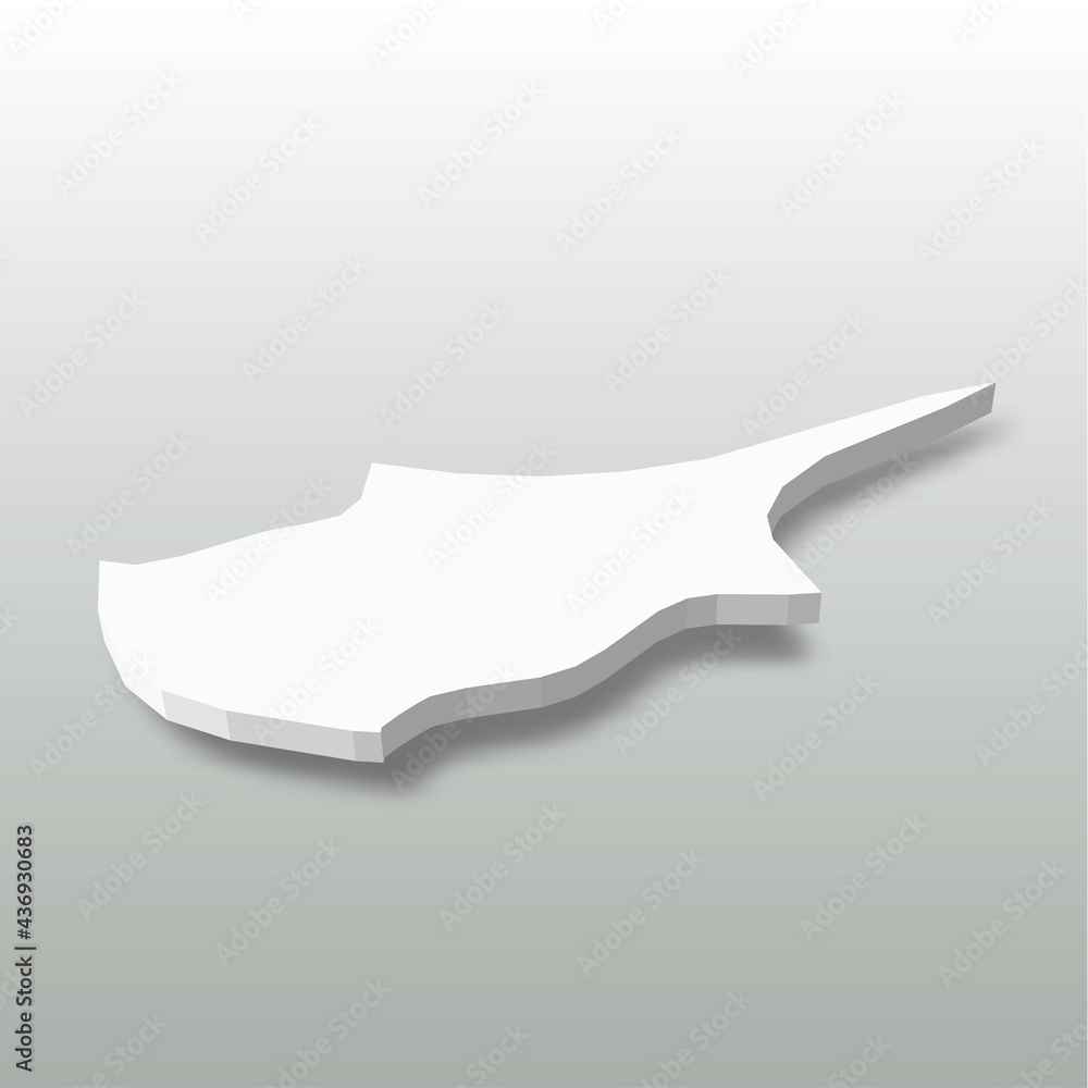 Cyprus - white 3D silhouette map of country area with dropped shadow on ...