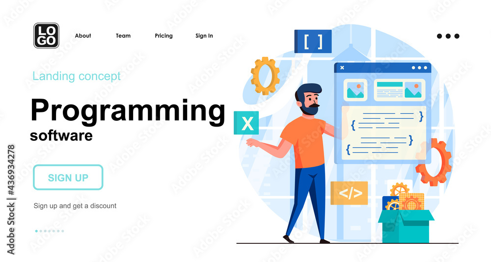 Programming software web concept. Developer creates interface of ...