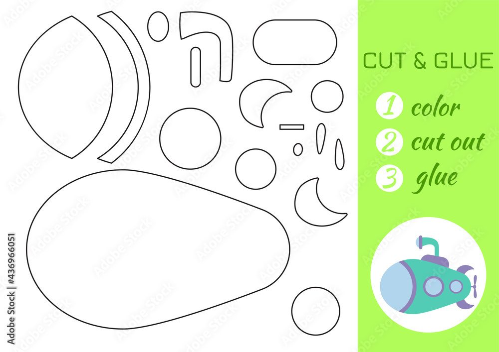 Vector de Stock Color, cut and glue paper green submarine. Cut and ...